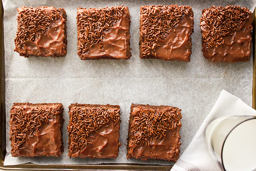 Chocolate Cake Bars with Chocolate Pudding