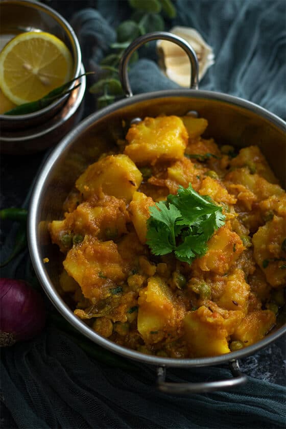 Restaurant Style Aloo Matar (Indian Potato and Peas Curry)